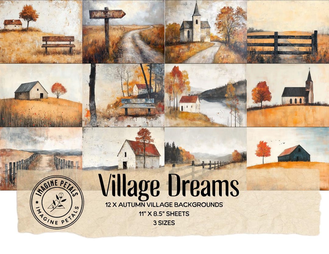 12 Rustic Rural Village Landscape Background Papers, Countryside ...