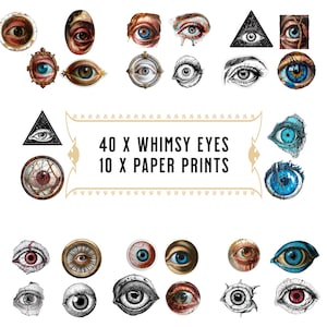 Whimsical Eyes Pack - 40 X Weird Eyes PNG, Dark Academia Art, 10 X Junk ...