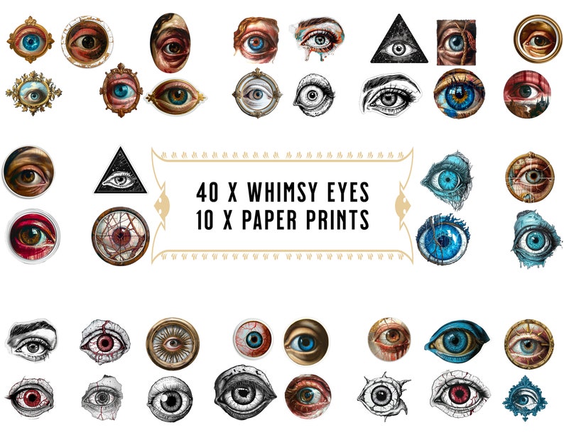 Whimsical Eyes Pack - 40 X Weird Eyes PNG, Dark Academia Art, 10 X Junk ...