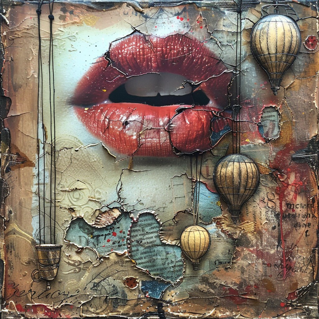 Whimsical Lips Pack - 24 Vintage Lips Jpeg, Kiss, Valentines Love, Junk ...