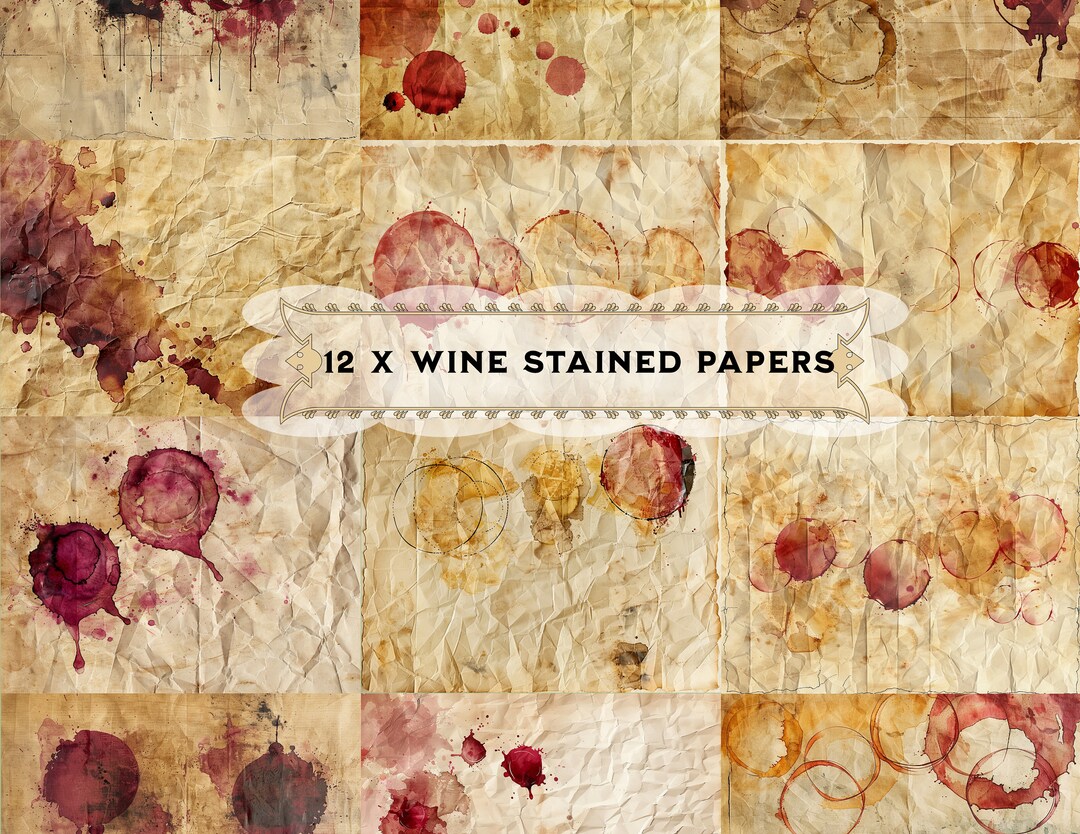 12 Dirty Old Wine Stained Papers, Commercial Use, Stained Vintage ...