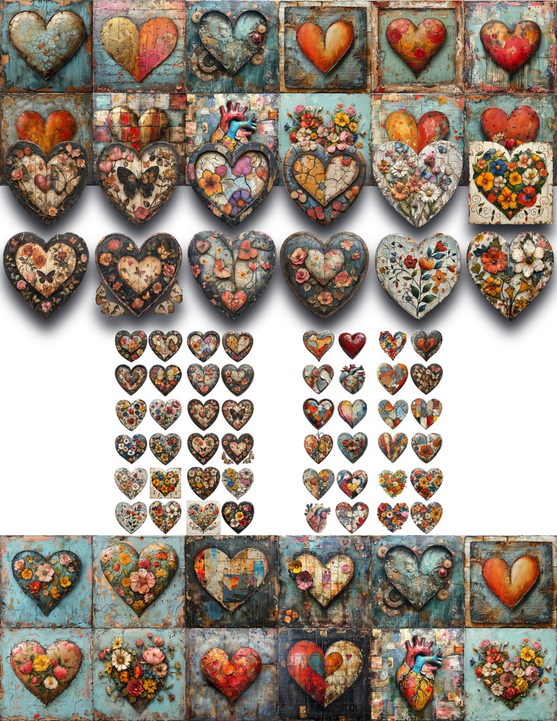 Vintage Mixed Media Hearts Junk Journal Kit - 24 Valentines Love ...