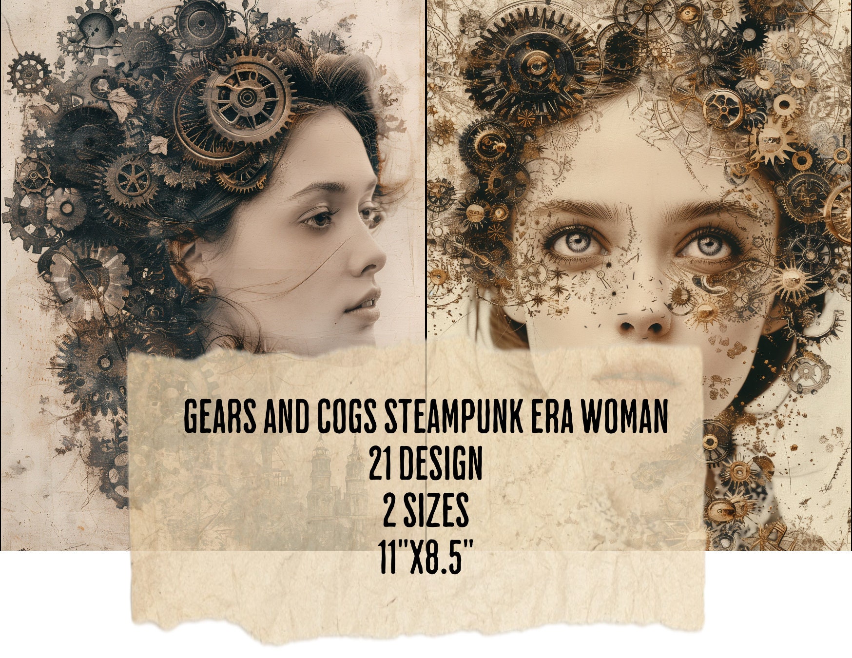 21 Gears and Cogs Steampunk Era Woman, Junk Journal Pages, CU ...