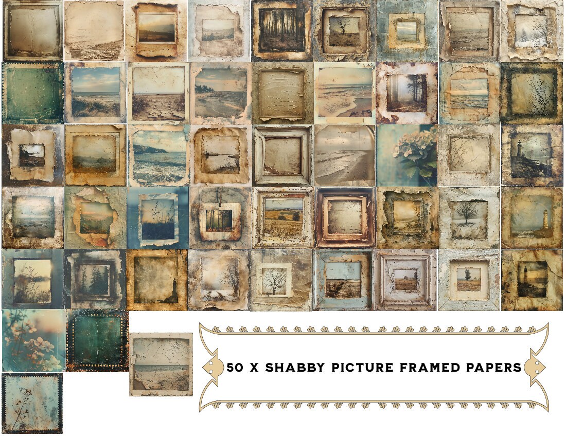 50 Tattered Framed Picture Papers Jpeg Backgrounds, Shabby Chic Junk Journal Pages, CU ...