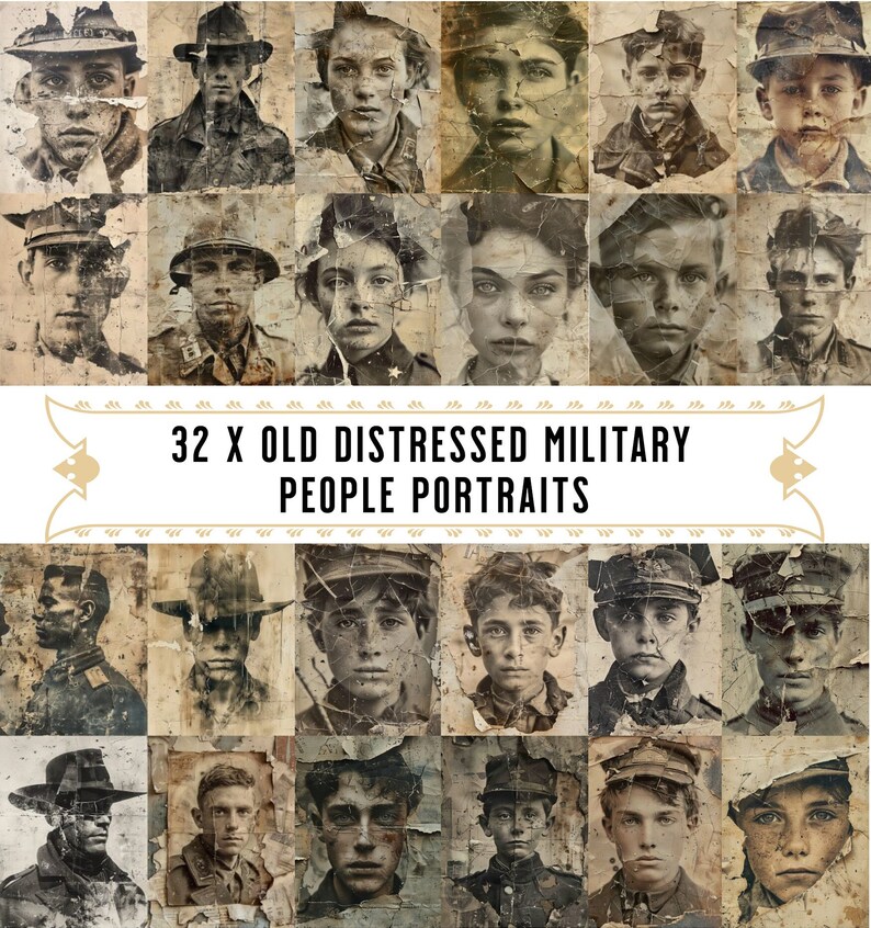 32 X Old War Tattered Photos Vintage War Portraits Soldier Portrait ...