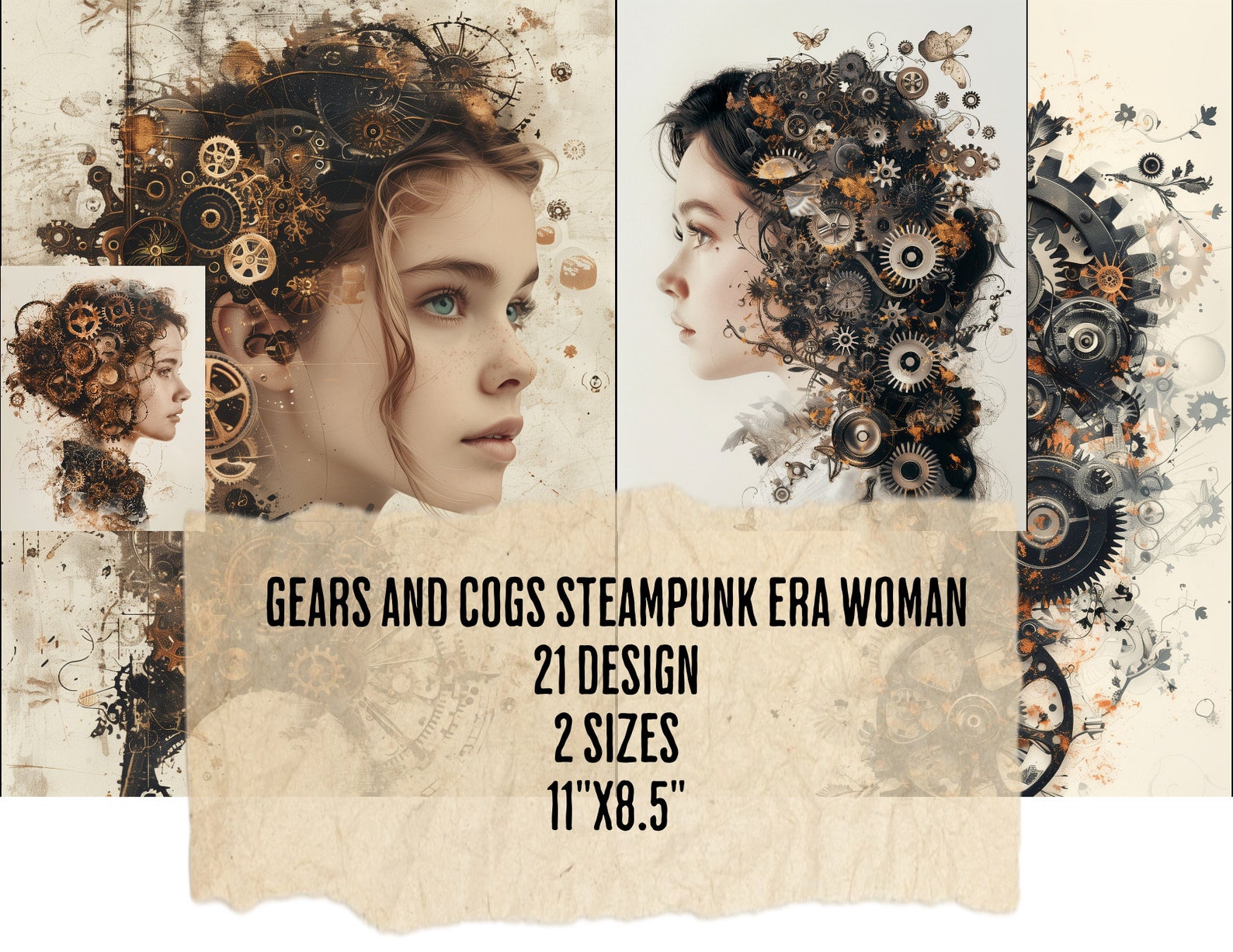 21 Gears and Cogs Steampunk Era Woman, Junk Journal Pages, CU ...