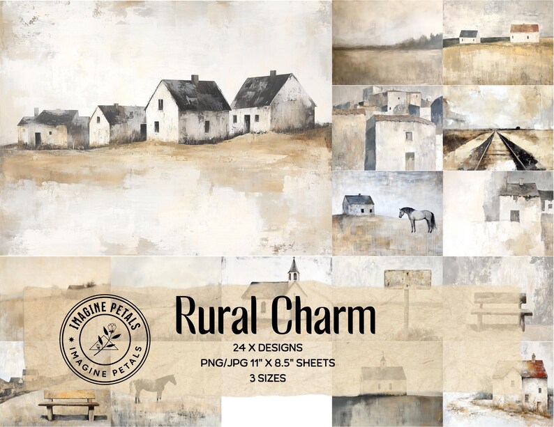 24 Rustic Rural Charm Landscape Background Papers, Countryside Neutral ...