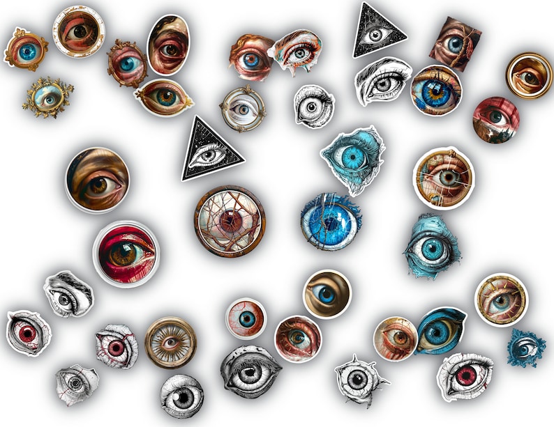 Whimsical Eyes Pack - 40 X Weird Eyes PNG, Dark Academia Art, 10 X Junk ...