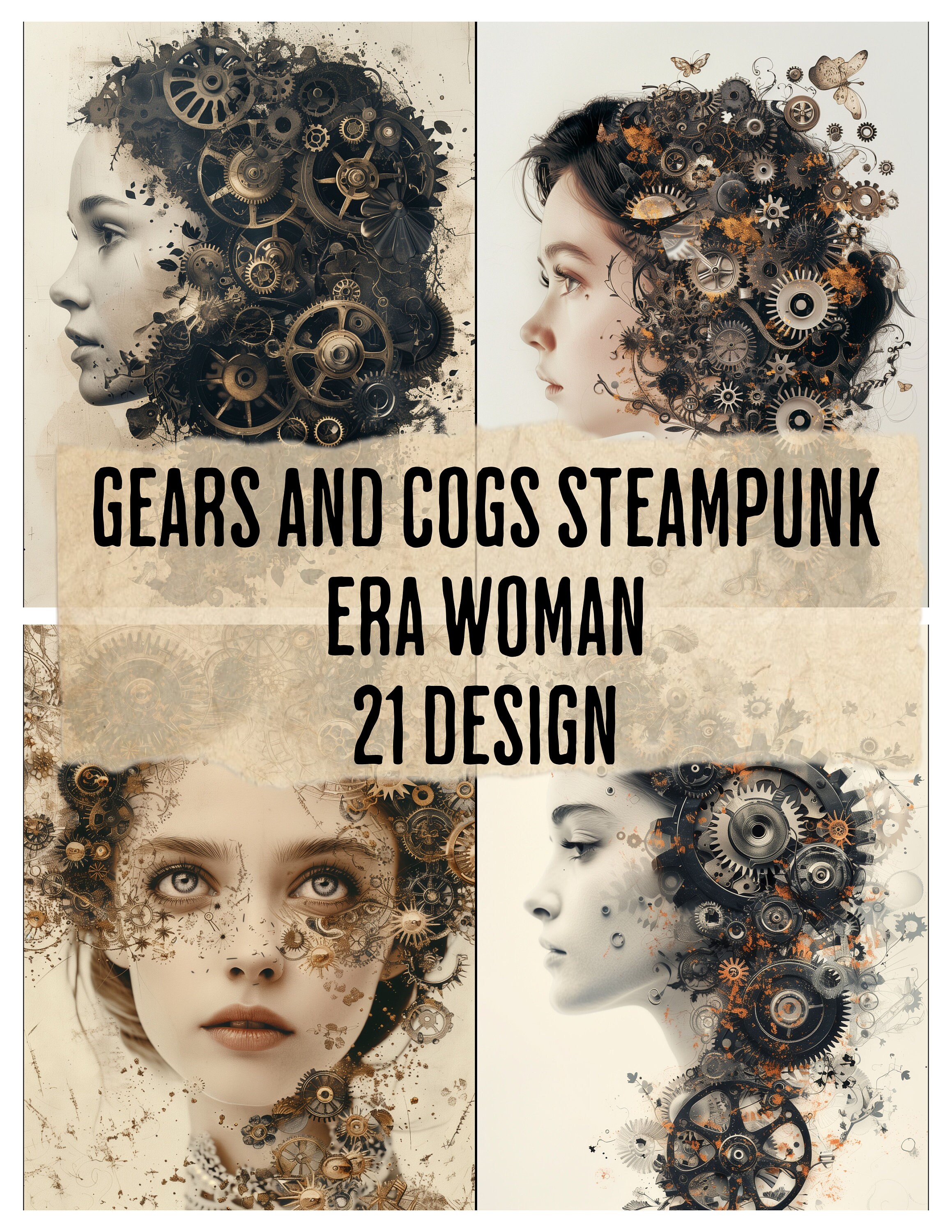 21 Gears and Cogs Steampunk Era Woman, Junk Journal Pages, CU ...