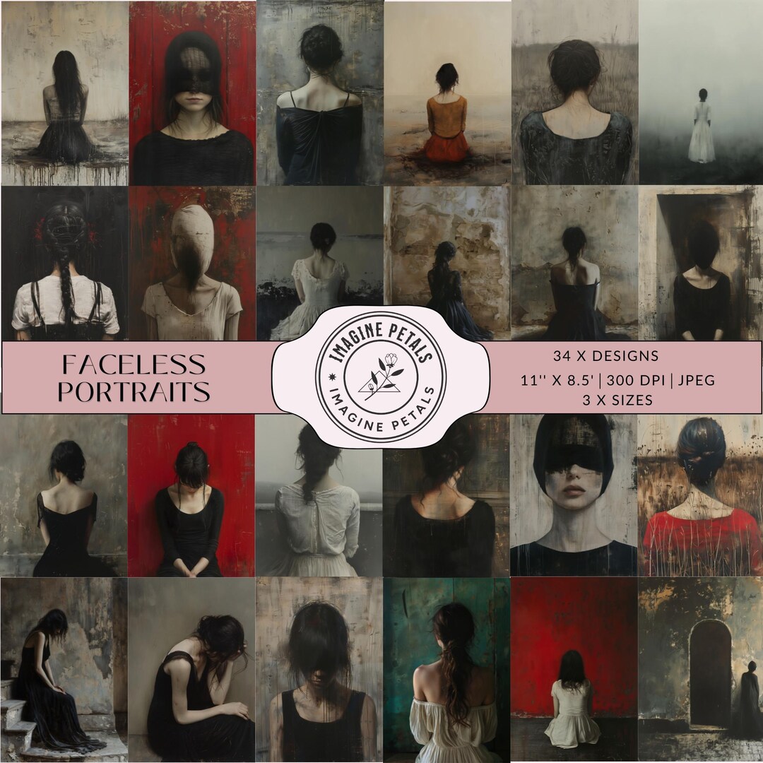 34 Surrealism Women Faceless Portraits, Junk Journal Pages, CU ...