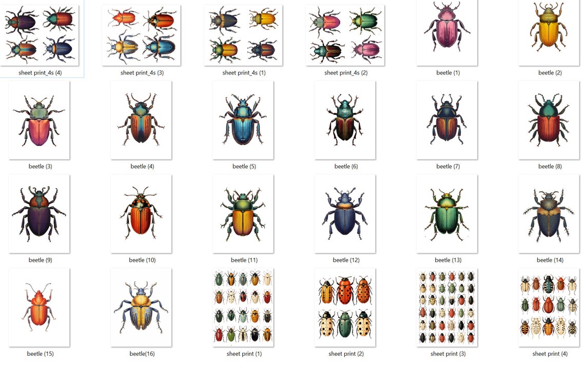 16 PNG X Jewel Beetle Mixed Media Beetle Bugs , 8 Printable Sheets, CU ...