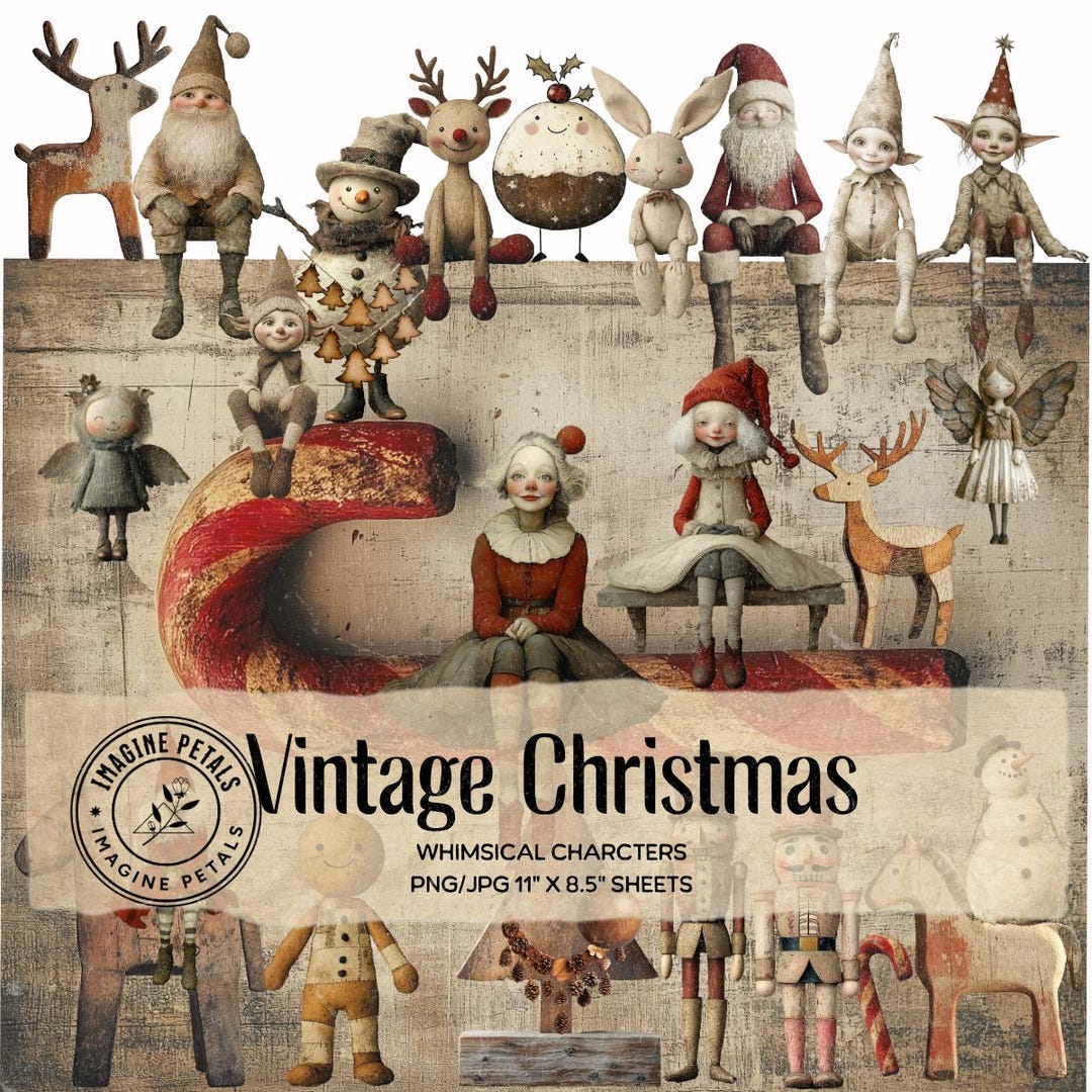 Vintage Christmas Junk Journal Kit, Xmas Characters Digital ...