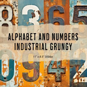 Grungy Industrial Alphabet Letters Numbers, Digital Collage Typography ...
