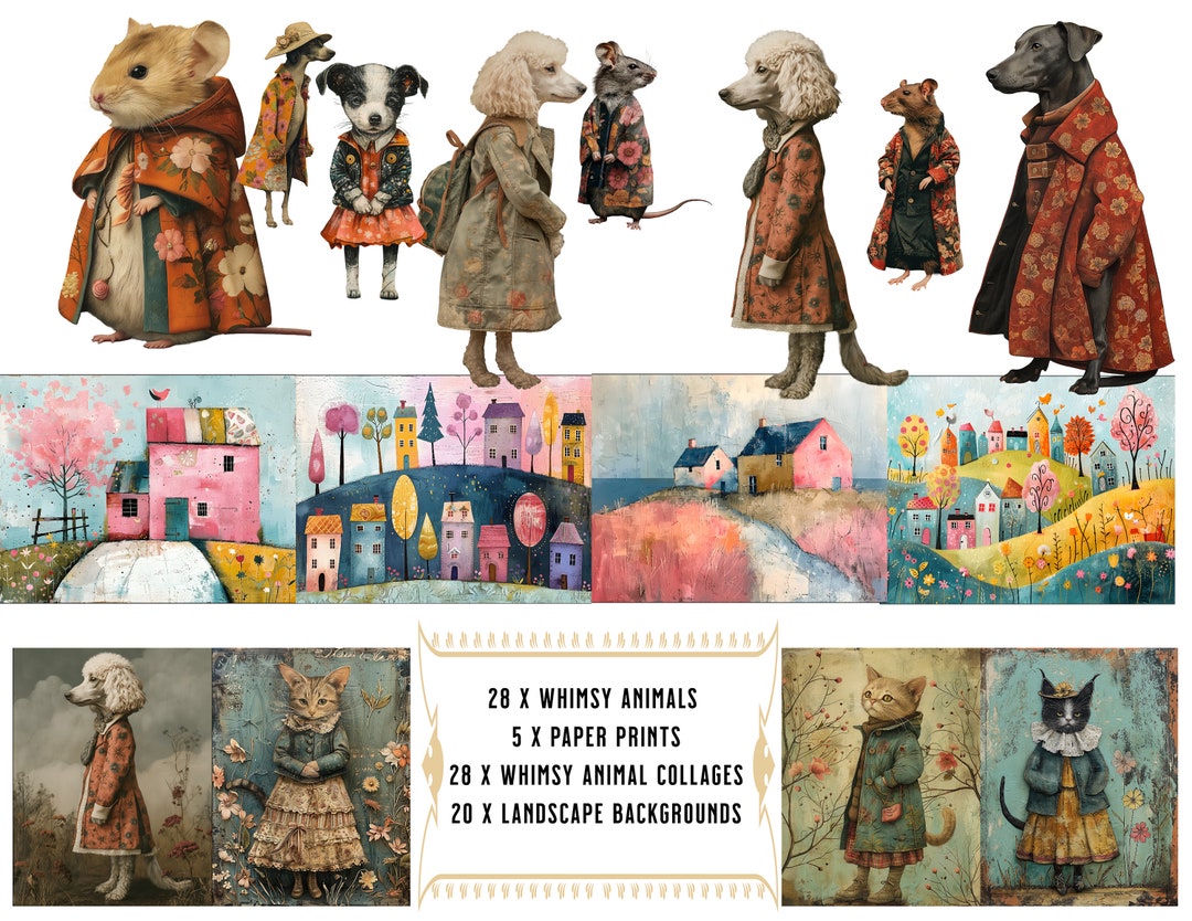 79 X PNG Images Bundle, Whimsical Springtime, Dressed Animals, Cats ...