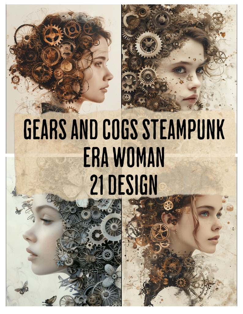 21 Gears and Cogs Steampunk Era Woman, Junk Journal Pages, CU ...