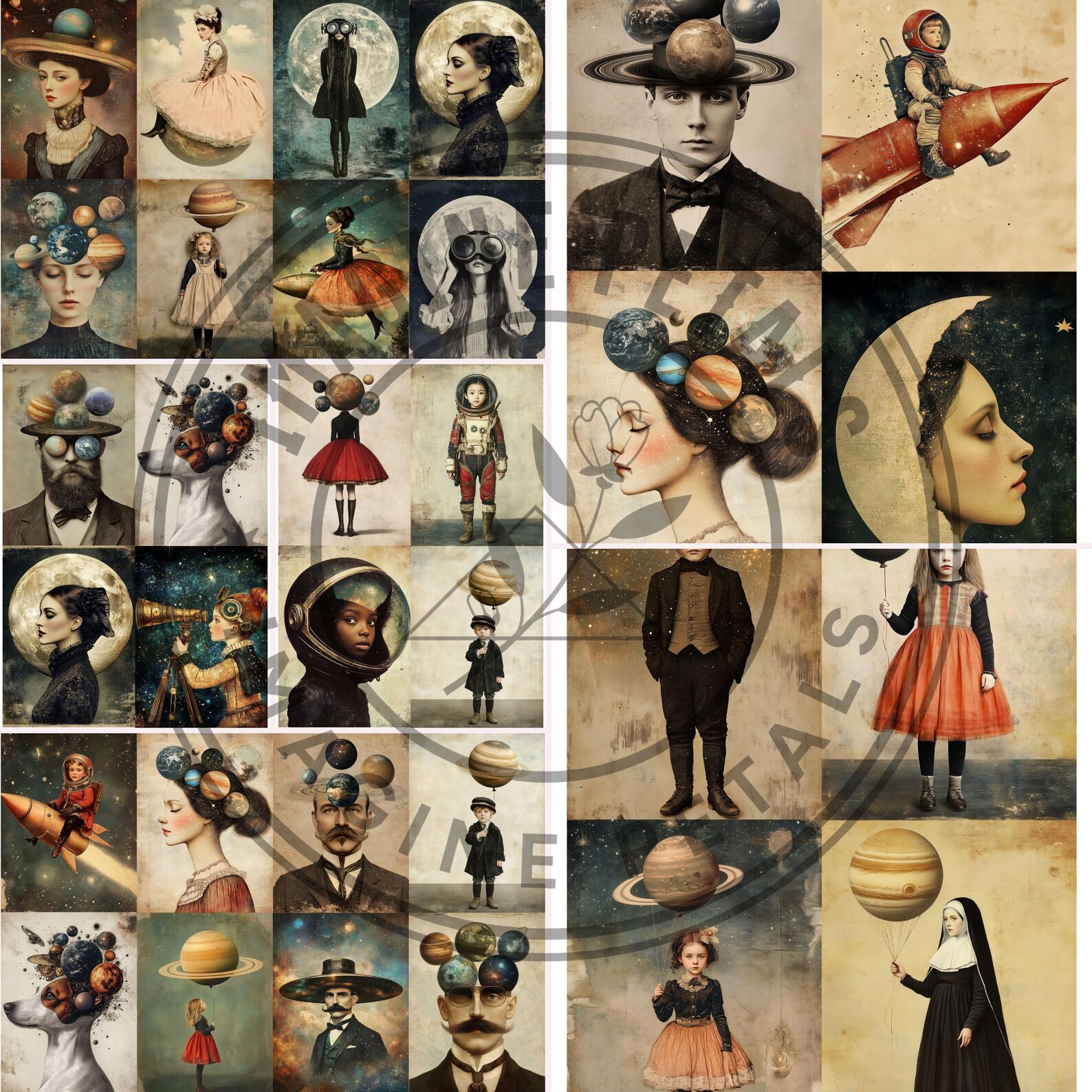 50 Cosmic Dreams Space People Portraits Junk Journal Kit, Stars Moon ...