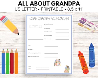 FATHER'S DAY Gift | All About My Grandpa INSTANT Download | |kids ...