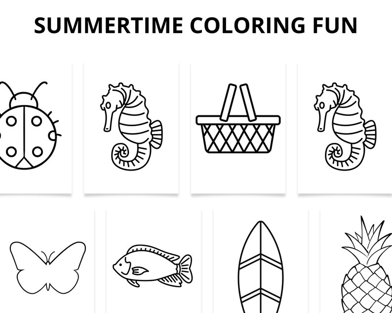 Summertime Fun: Printable Summer Coloring Pages Worksheet for Kids - Etsy