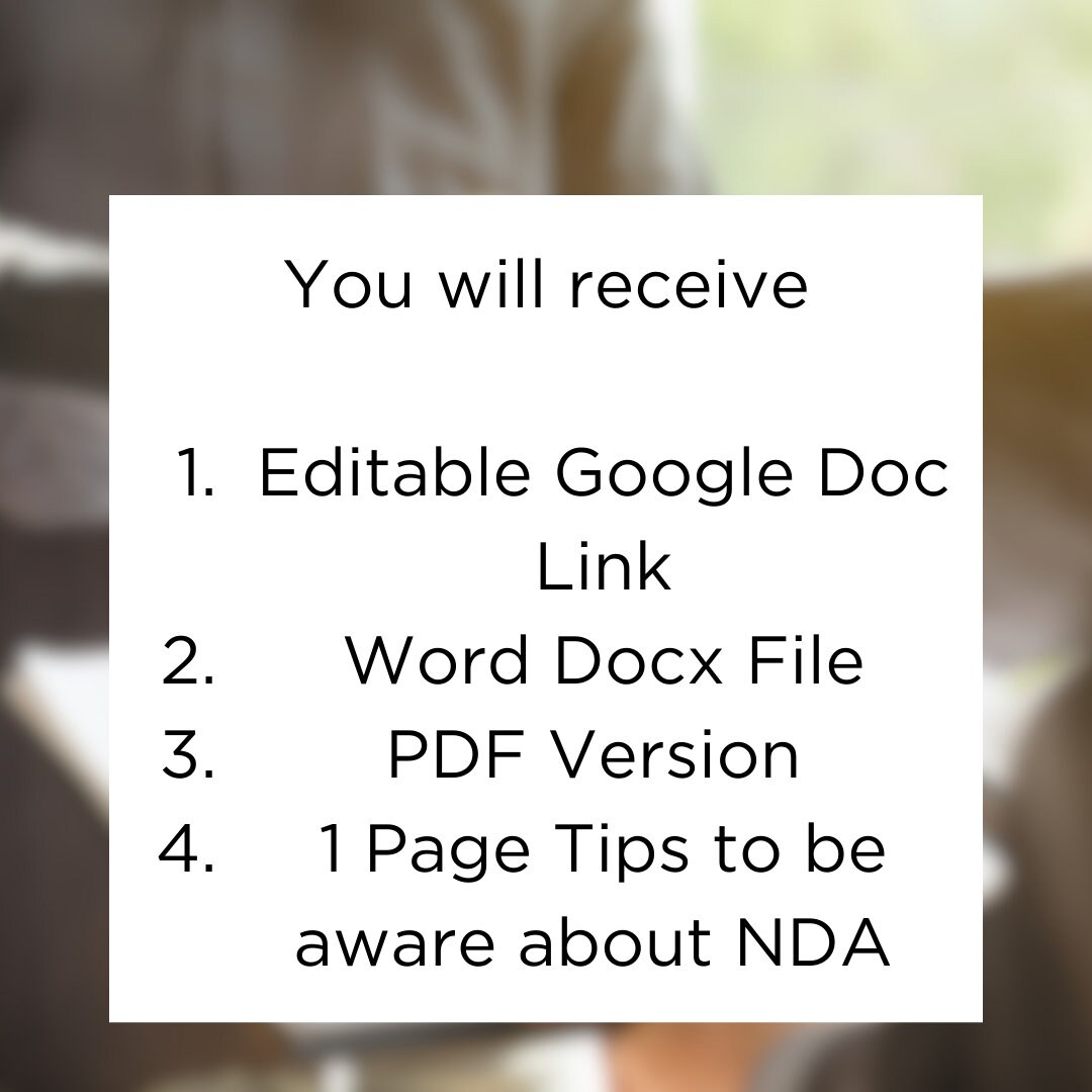 Non Disclosure Agreement Template, NDA Forms,nda Template, Editable ...