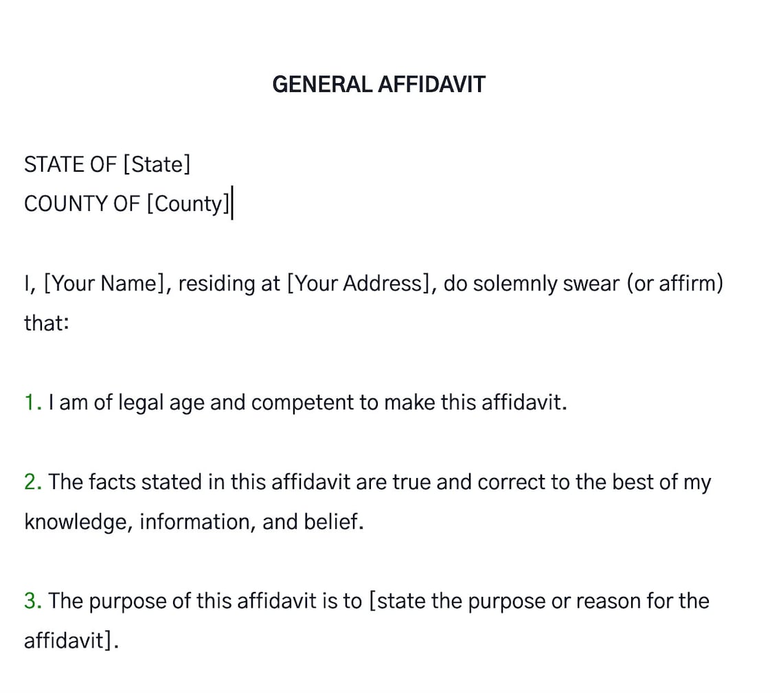 Simple Affidavit,general Affidavit Form, Editable Affidavit,general ...