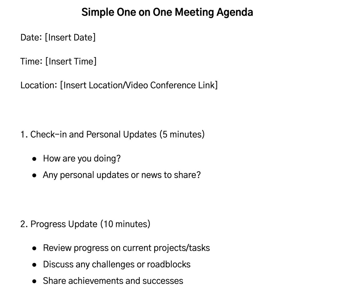 1:1 Meeting Agenda Template, Simple Meeting Template,one on One Meeting ...