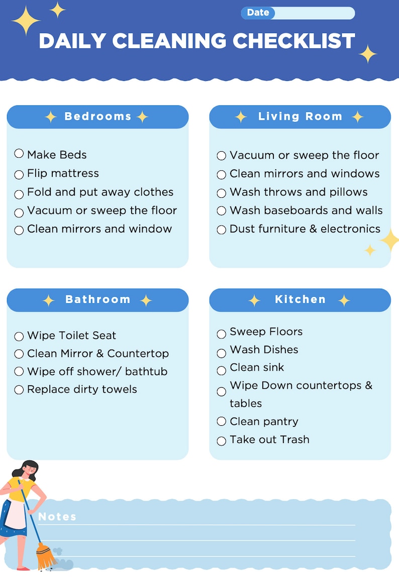 Weekly Cleaning Checklist, Daily Cleaning Checklist,daily, Weekly ...