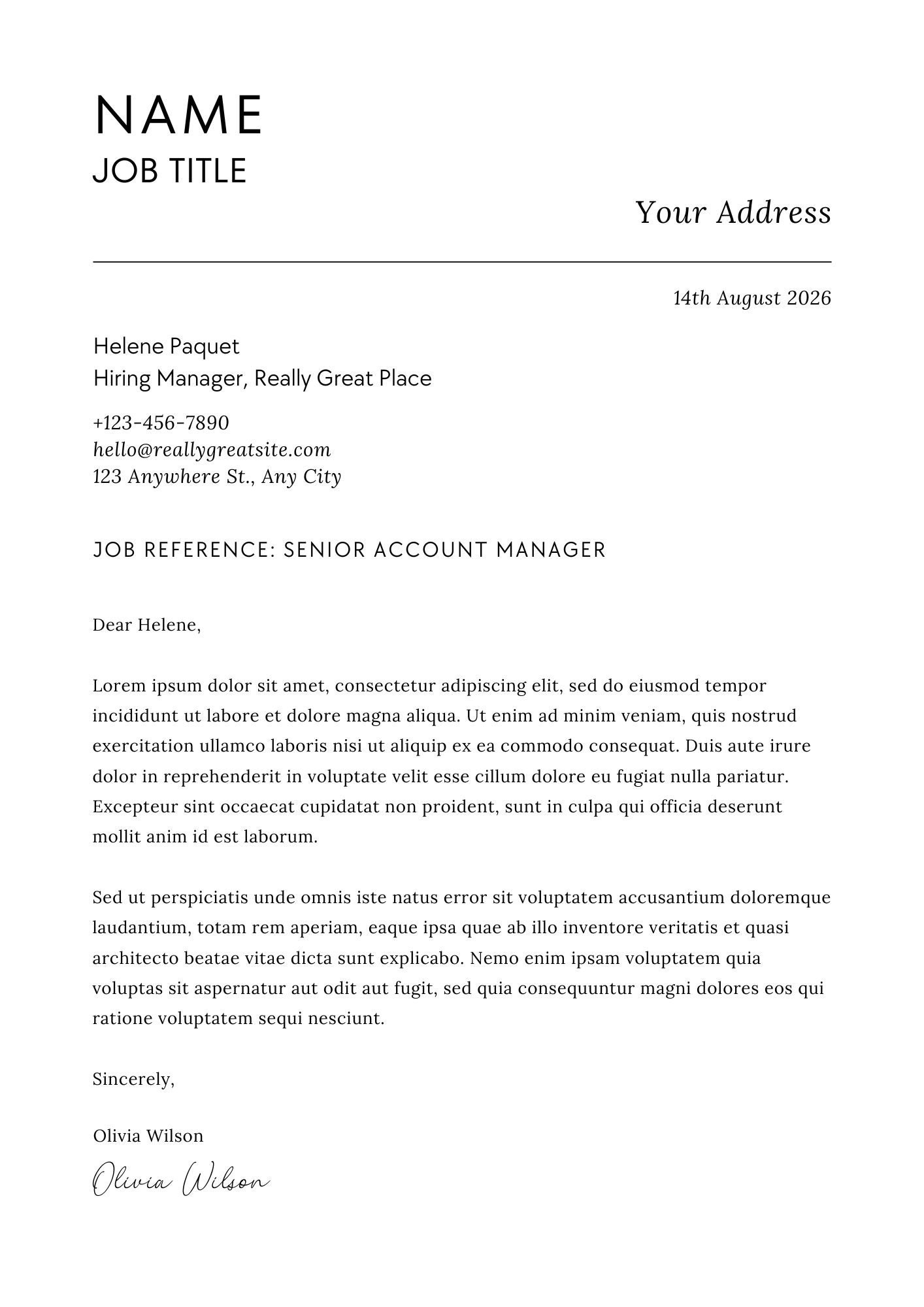 Simple Cover Letter Template, Google Docs/microsoft Word,professional ...