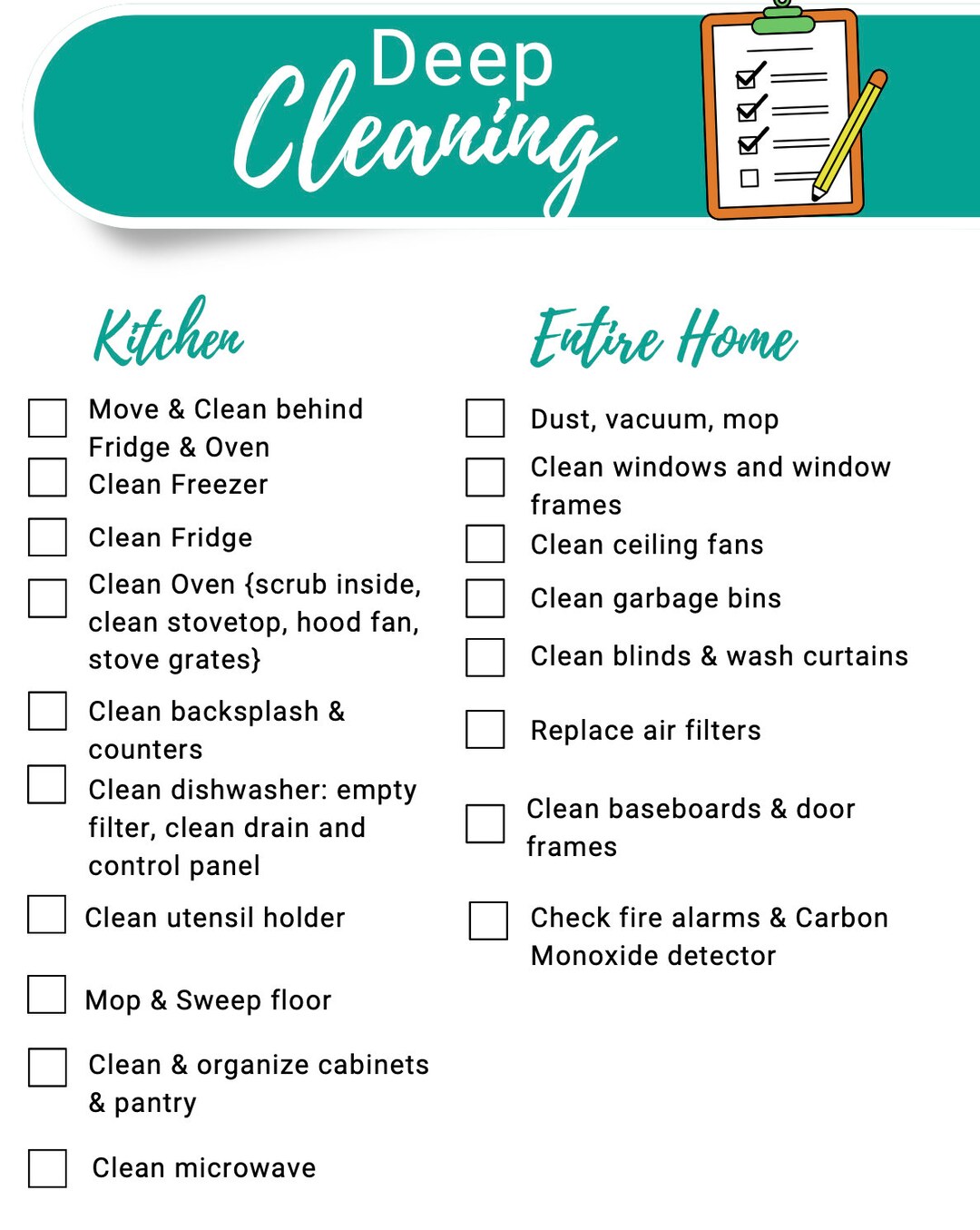 Cleaning Printable List