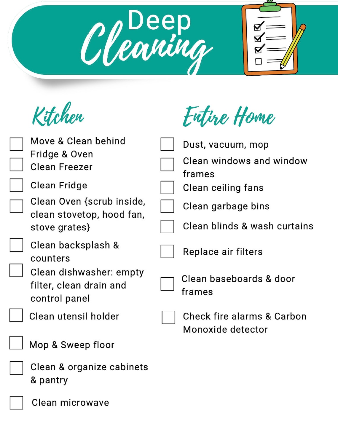 Deep Cleaning Printable, Deep Cleaning Checklist, Whole House Cleaning ...