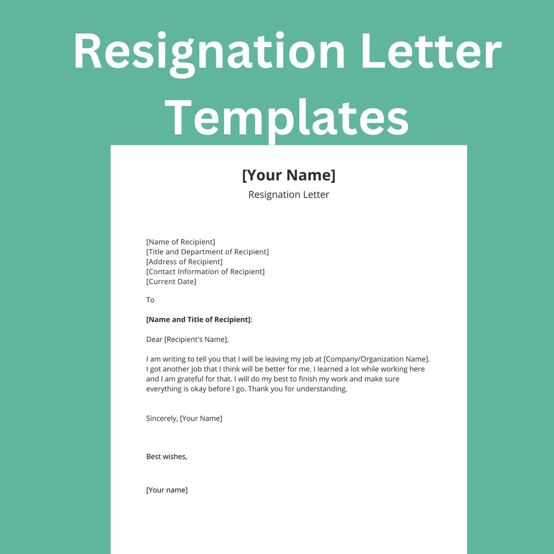 Simple Resignation Letter Template - Etsy