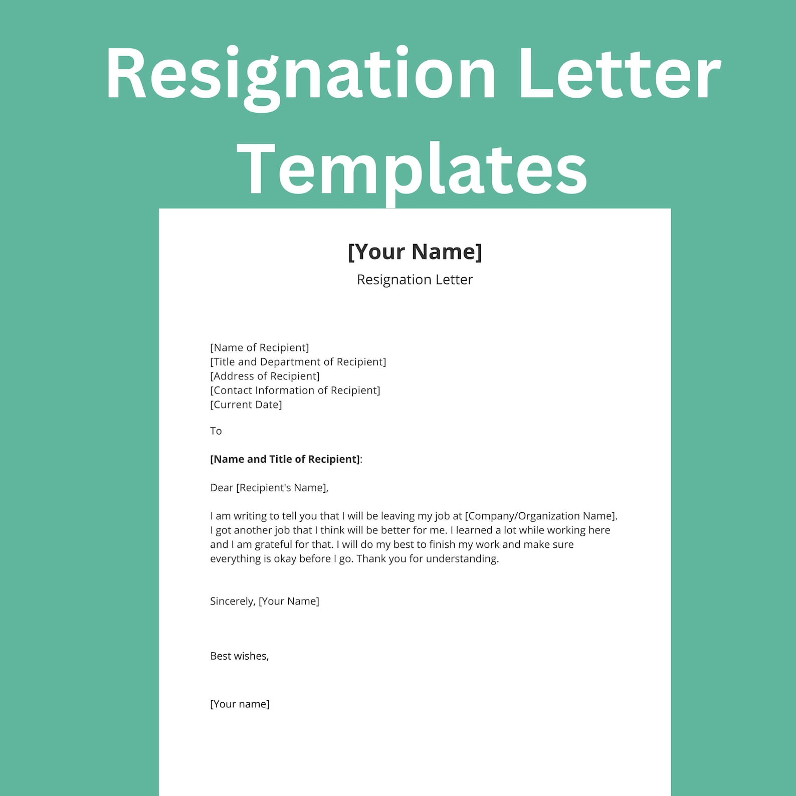 Simple Resignation Letter Template - Etsy