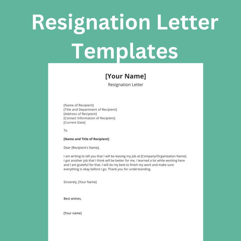 Simple Resignation Letter Template - Etsy