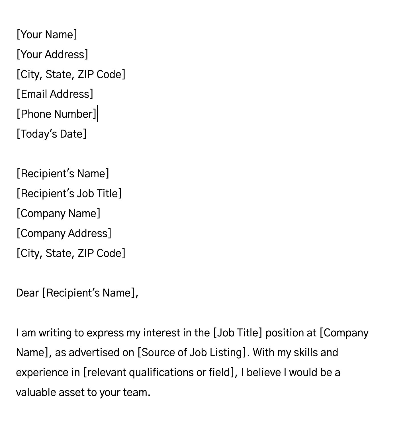 Simple Cover Letter Template, Google Docs/microsoft Word,professional ...