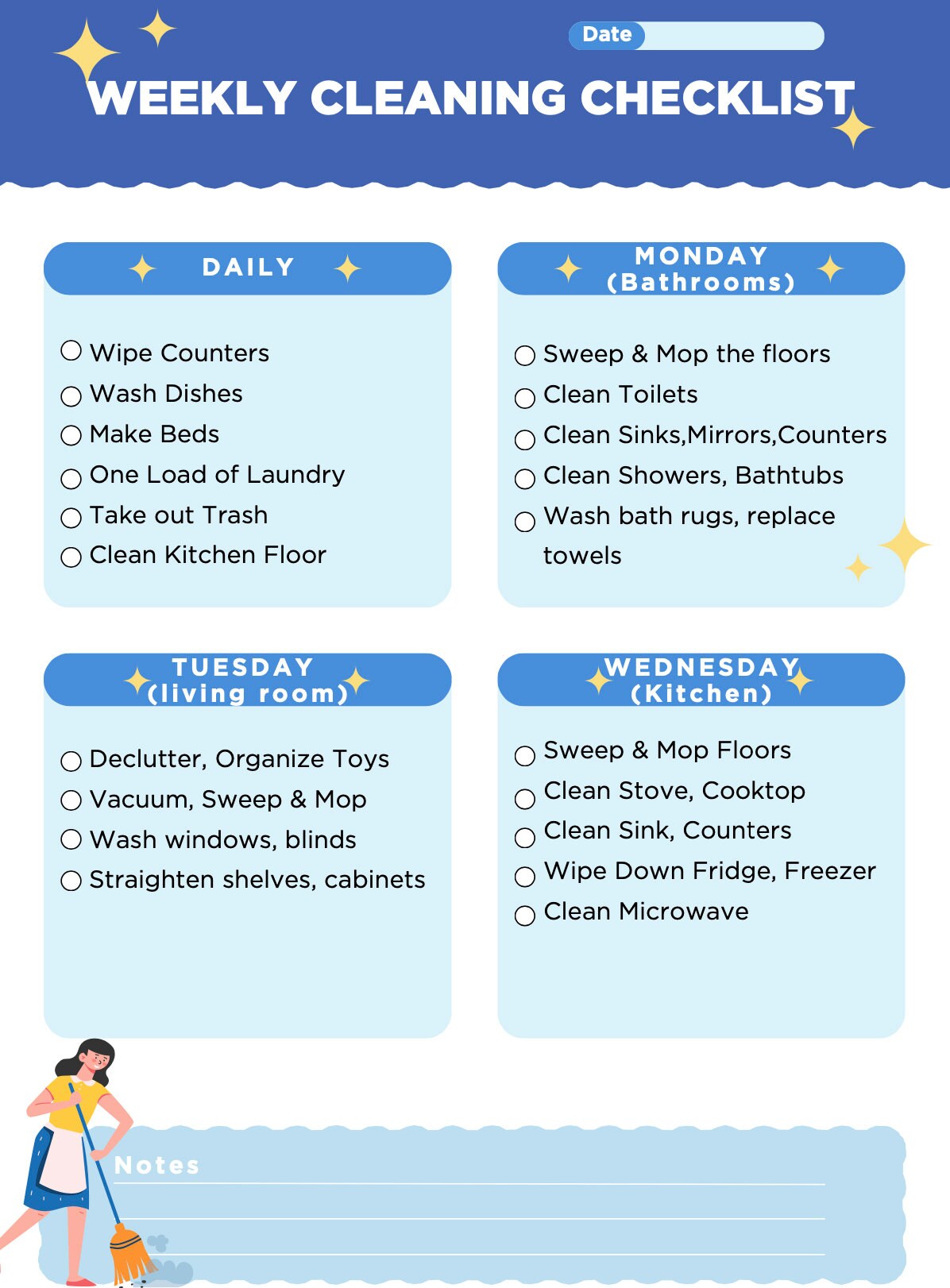 Weekly Cleaning Checklist, Daily Cleaning Checklist,daily, Weekly ...