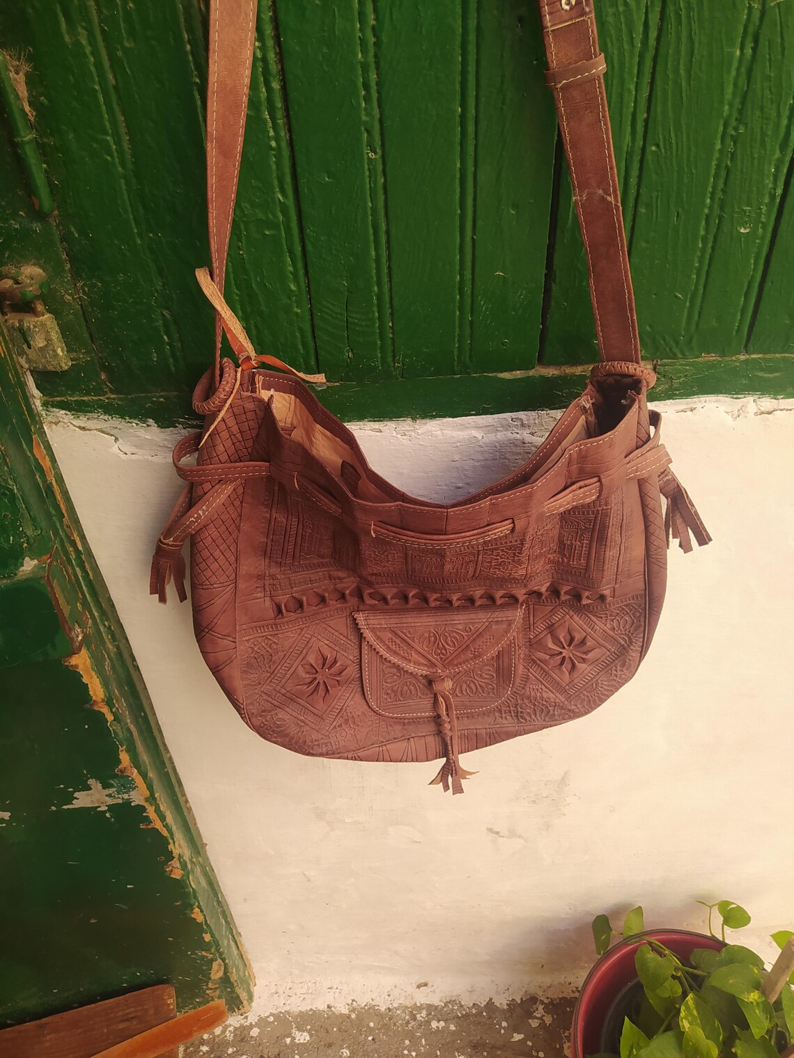 Large Engraved Handmade Moroccan Leather Bag - Etsy