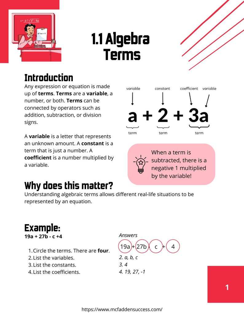 Algebra 1 Unit 1 Printable Worksheets - Etsy