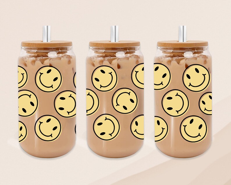 Smiley Face SVG Digital, 16oz Decal, Libbey Glass Sticker, Glass Can ...