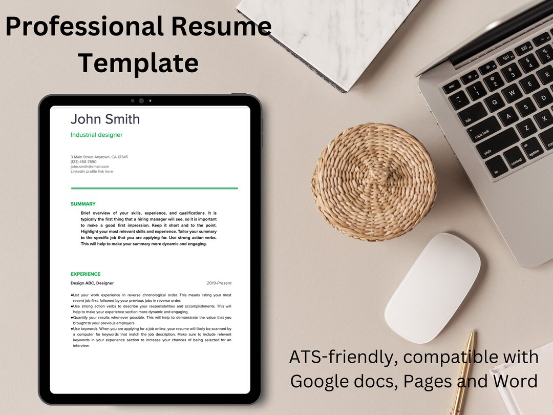 Resume Template Professional Resume ATS Template Google Docs Word and ...