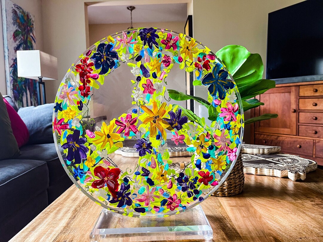 Hand Painting Acrylic Flower Peace Sign Painting Original - Etsy