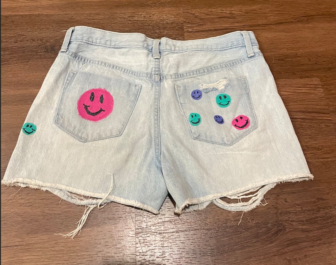 Hand Painted Smiley Face Shorts - Etsy Canada