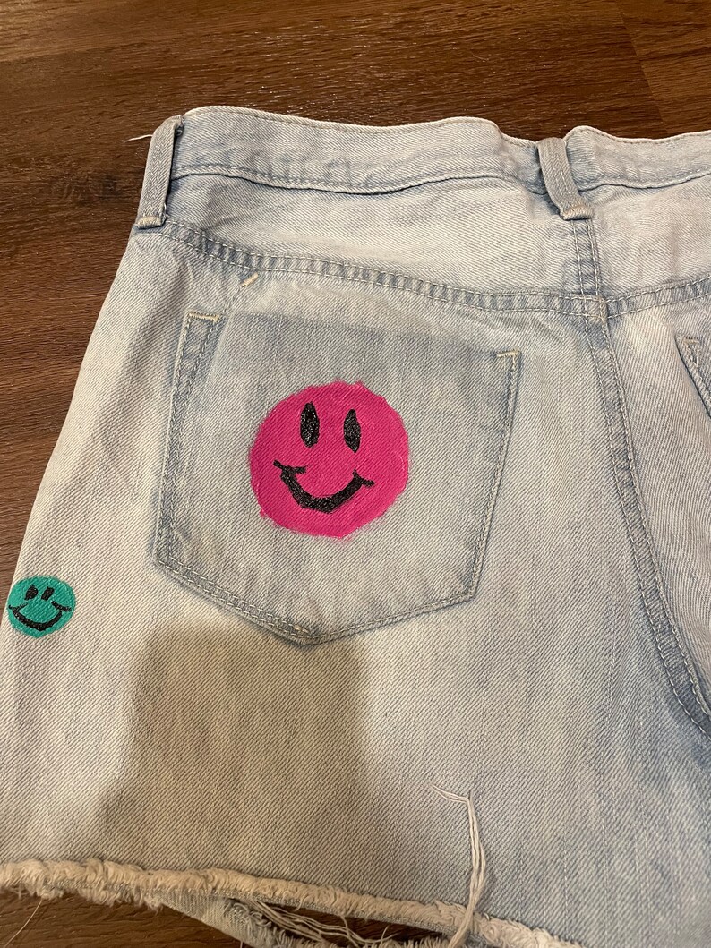 Hand Painted Smiley Face Shorts - Etsy