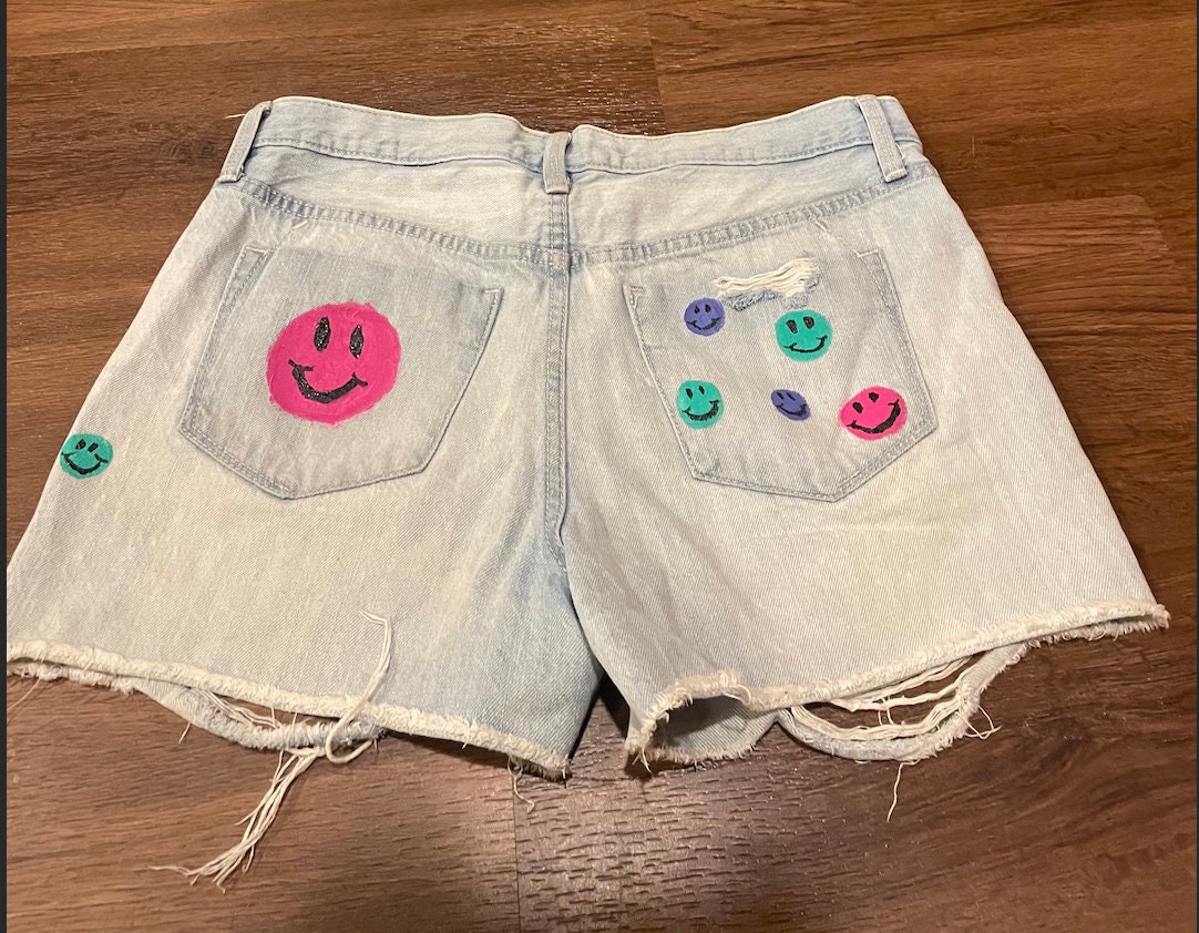 Hand Painted Smiley Face Shorts - Etsy
