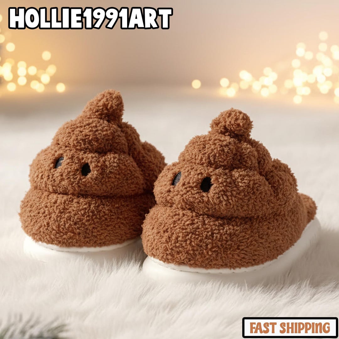 Poop Emoji Christmas Slippers, Funny Plush Poop House Shoes, Cozy Warm ...