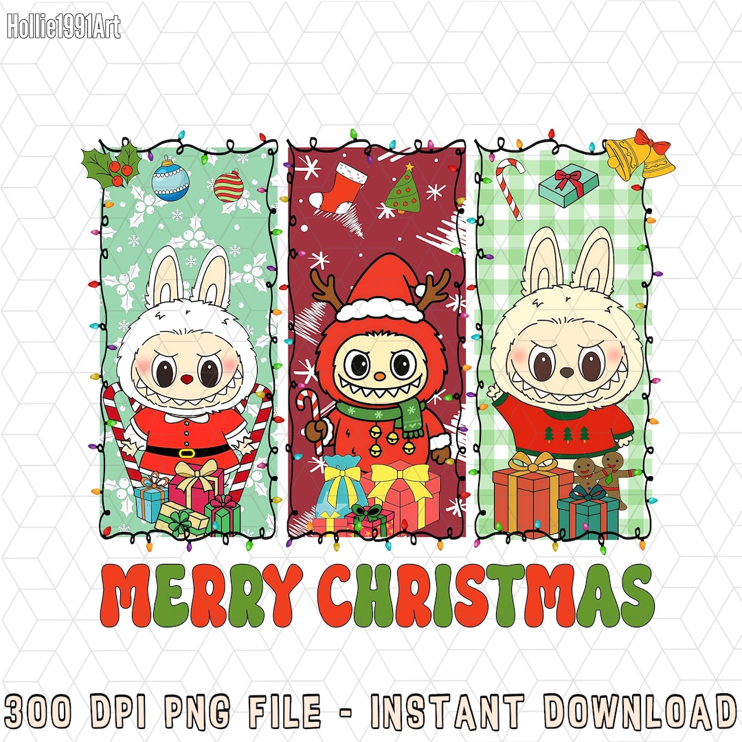 Cute Labubu Doodle Christmas Png, Labubu Xmas 2025 Sublimation, Labubu ...