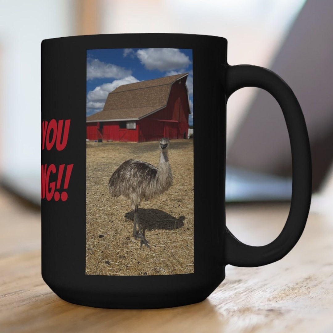Funny Emu Mug With Red Barn for Australian Emu Lovers for Birthday or ...
