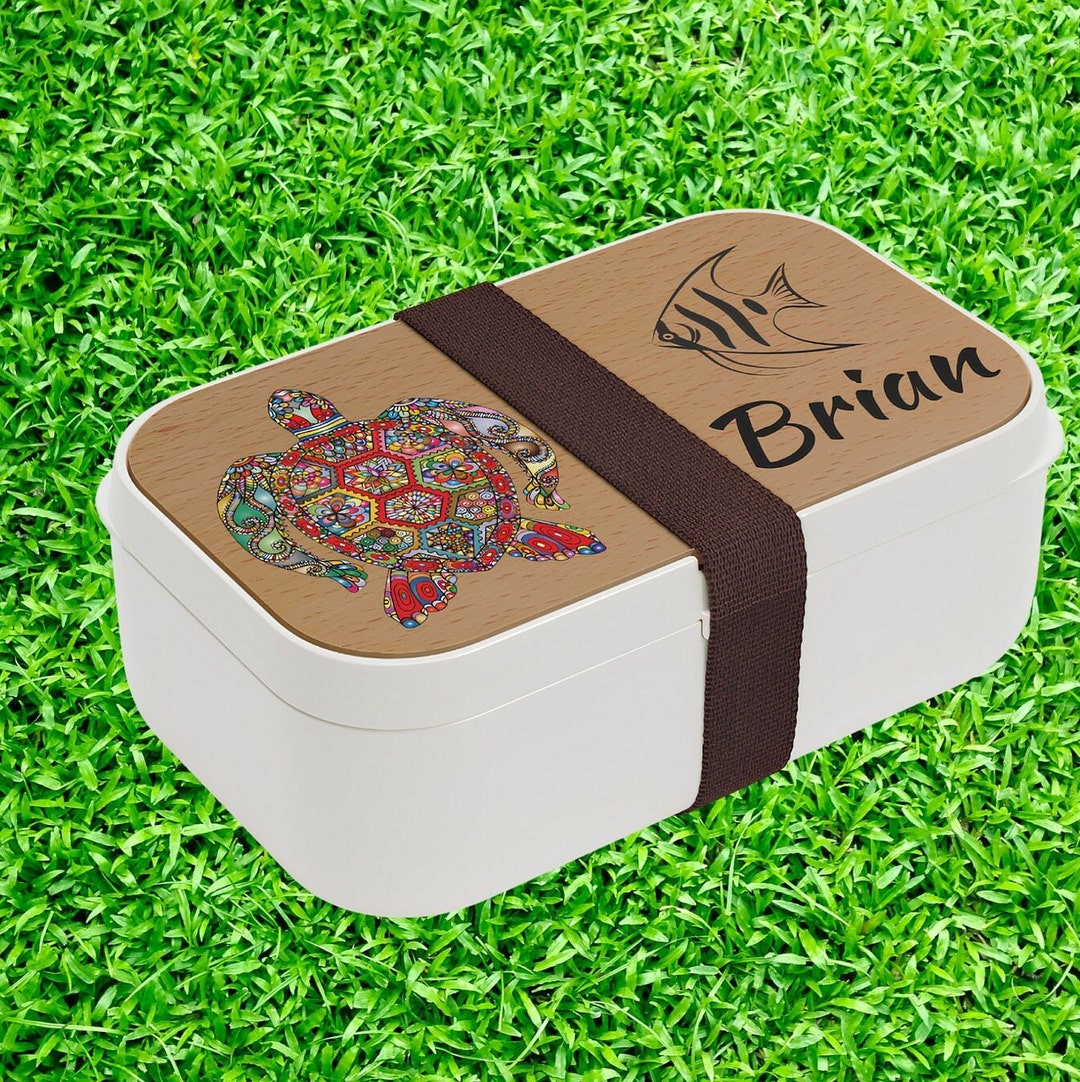 Personalized Bento Lunch Box With Sea Turtle and Name Includes Cutlery ...