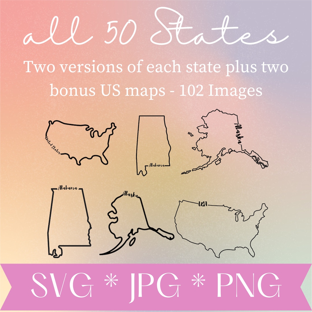 All 50 States Outline Svg/jpg/png Bundle United States Svg - Etsy