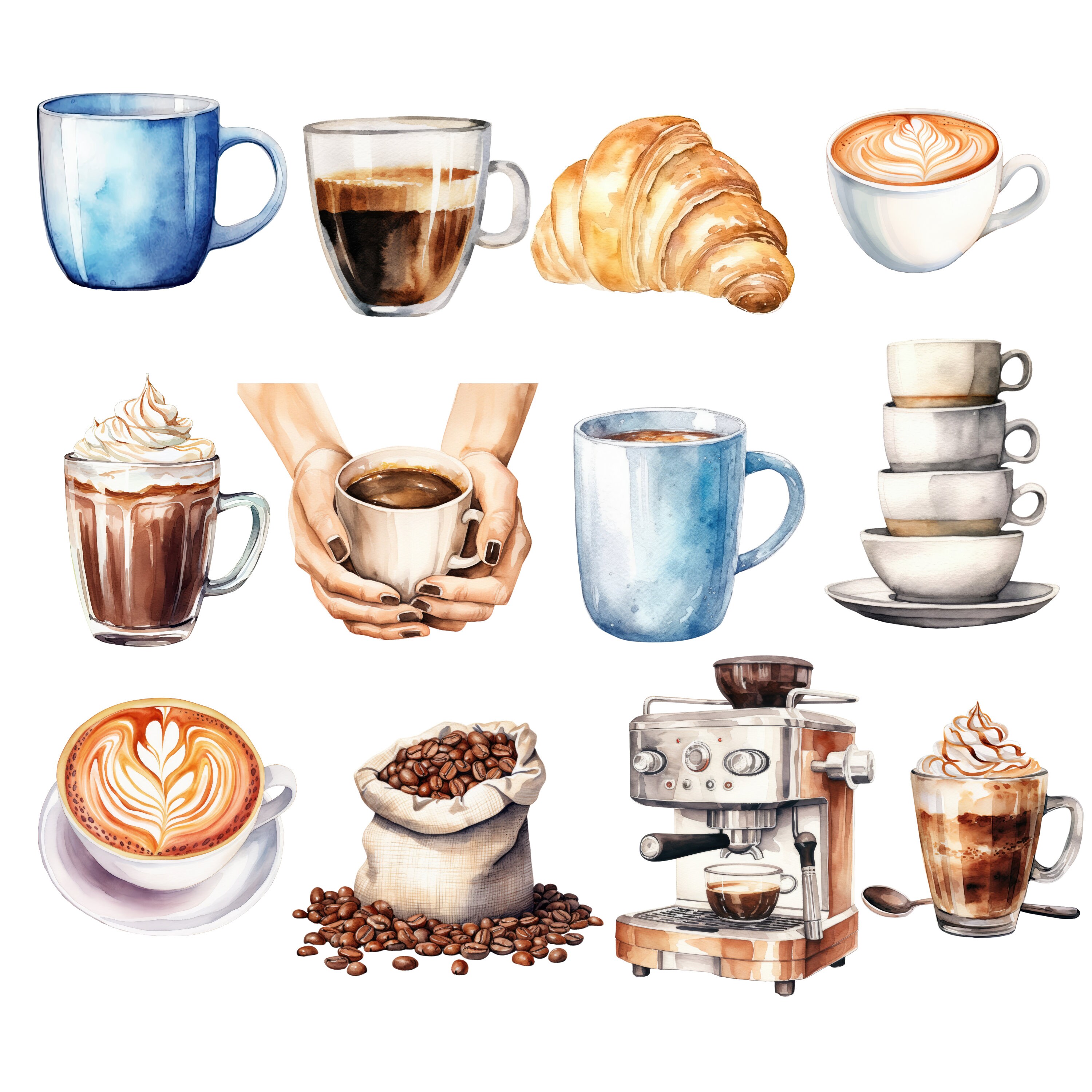 Watercolor Coffee Clipart Bundle, Coffee Lovers, Coffee Mugs, Breakfast ...