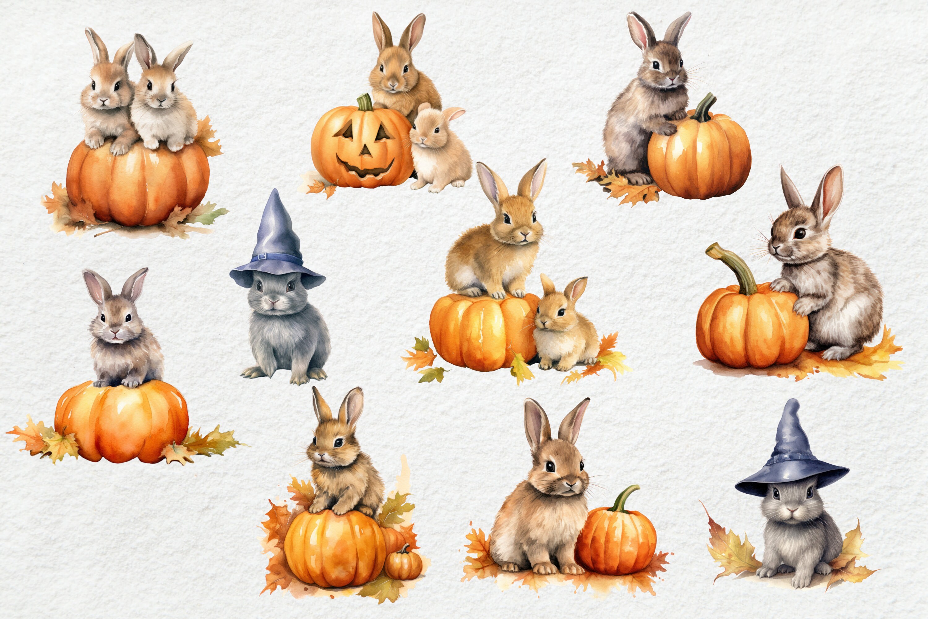 Watercolor Halloween Rabbits Clipart Fall Halloween Pumpkins - Etsy