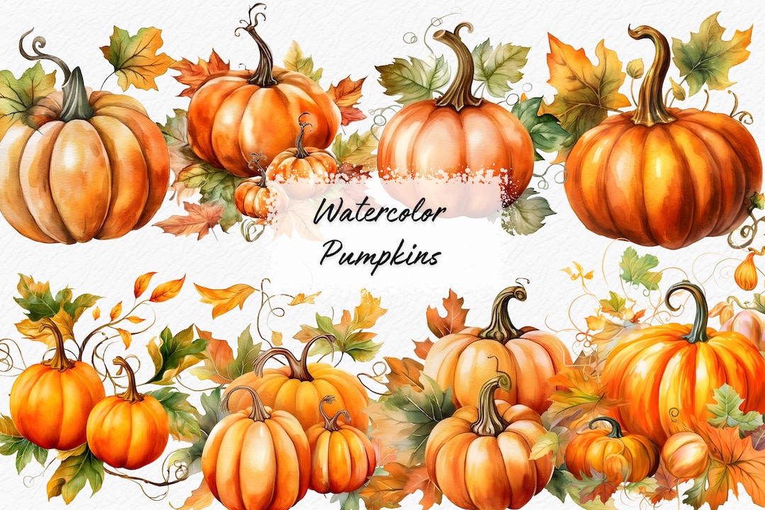 Orange Pumpkins Watercolor Clipart, Pumpkin PNG, Fall Clipart ...